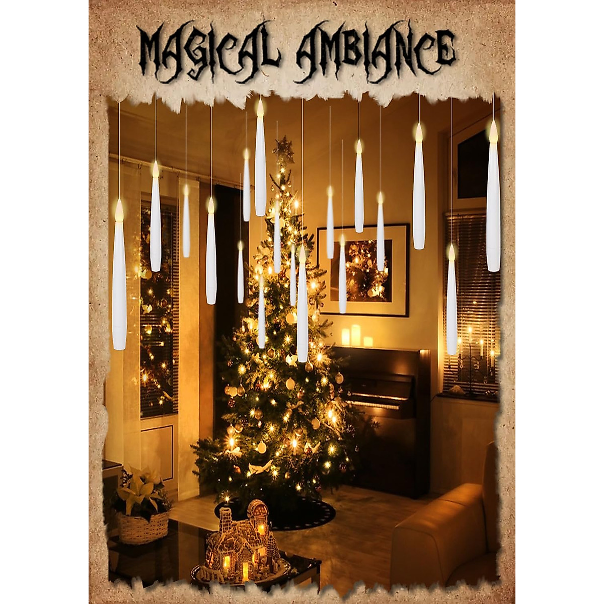 GenSwin 22pcs Flameless Floating Candles with Magic Wand Remote Timer, Battery Operated Hanging Window Candles Flickering, 6.1" LED Electric Candles for Christmas Halloween Decorations(White)