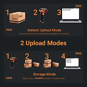 Tera Barcode Scanner Wireless with Screen: Pro Version 1D 2D QR with Setting Keypad Charging Cradle Works with Bluetooth 2.4G Wireless USB Wired Handheld Bar Code Reader HW0009