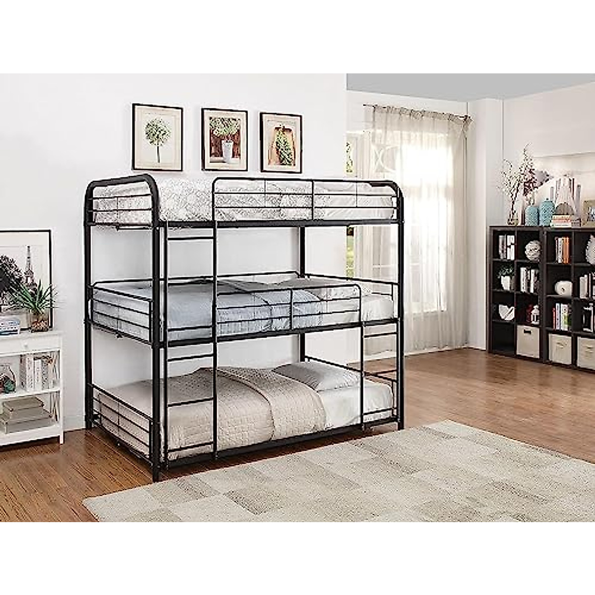 Acme Cairo Metal Frame Full Triple Bunk Bed in Sandy Black