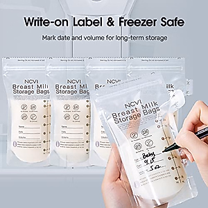 NCVI Breastmilk Storage Bags, 90 Count Milk Storage Bags for Breastfeeding, 7oz Breast Milk Storage Bags with Temp-Sensing, Doubled-Sealed, Hygienically, Self Standing, Easy Pour Spout, BPA Free