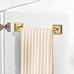 mDesign Stainless Adhesive Towel Holder - Space Saving Rack/Bar for Bathroom Wall, Door, or Cabinet - Holds Washcloths, Hand and Face Towels - Unity Collection - 2 Pack - Soft Brass