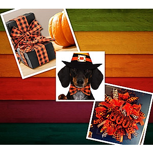 Pumpkin Orange and Black Gingham Buffalo Plaid Ribbon，Thanksgiving Fall Wired Edge Ribbon Halloween Christmas Wrapping Ribbon Wired Craft for Holiday Wrapping, Bow Crafts Decoration