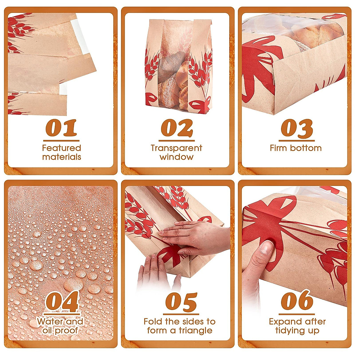 200 Pcs Kraft Paper Bread Loaf Bag with Clear Window Large Paper Bread Bags for Homemade Bread Food Packaging Storage Bakery Bag and 500 Pcs Stickers for Sourdough Popcorn Cookies, 14 x 8.3 x 3.2 In