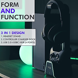 Tilted Nation 3 in 1 Gaming Headset and Controller Stand for PS5 and Xbox Series X Charging Station - Game Controller Holder and Headphone Stand for Desk with Playstation and Xbox Magnetic Charger