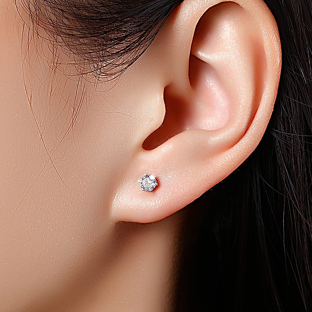 6 Pairs White Gold Small Stud Earrings Set,Dainty Hypoallergenic Cubic Zirconia Sterling Silver Cartilage Post Earring Tiny Ball Heart Butterfly Flower Stud Earrings for Women