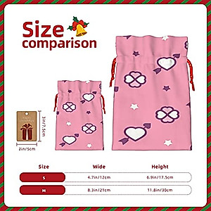 Drawstrings Christmas Gift Bags Valentine-Cupid-Pink-Heart Presents Wrapping Bags Xmas Gift Wrapping Sacks Pouches Medium