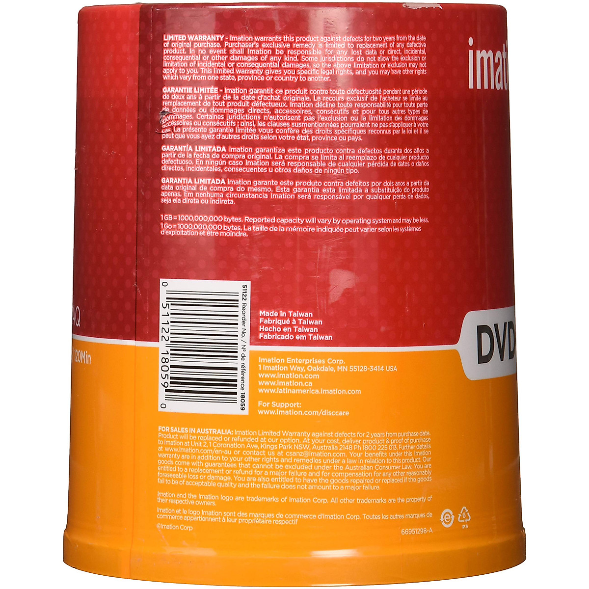 Imation 16x DVD-R 4.7GB 100 Pack Spindle