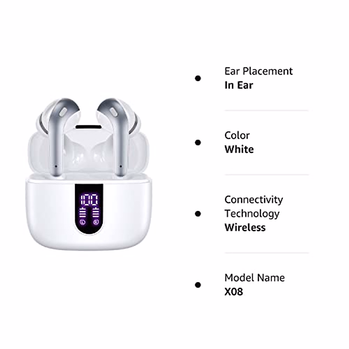 TAGRY Bluetooth Headphones True Wireless Earbuds 60H Playback LED Power Display Earphones with Wireless Charging Case IPX5 Waterproof in-Ear Earbuds with Mic for TV Smart Phone Computer Laptop Sports