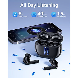 HUIFU Wireless Earbuds Bluetooth Headphones, Ear Buds with Deep Bass, 40H Long Playtime, Power Display, IPX7 Waterproof in Ear Earphone with Mic for Phone Tablet Sports Workout, Black