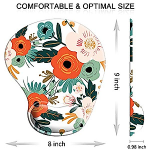 HOMKUMY Ergonomic Mouse Pad with Gel Wrist Rest Support, Cute Mouse Pads with Non-Slip Rubber Base Wrist Rest Pad for Home, Office & Travel Easy Typing & Pain Relief, Orange Flower