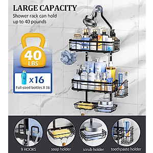 5-Pack Stainless Steel Shower Caddy Hanging Shower Organizer, No Drilling Rust-free Adjustable Non-Slip Non-Shake Bathroom Caddy Organizer storage for Inside Bath Over Shower Head Rack Holder, Black