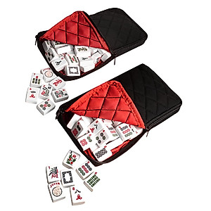 Linda Li American Mah Jongg Set Black Quilted Soft Bag - 166 White Engraved Tiles, 4 All-in-One Rack/Pushers
