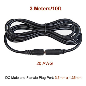COOLM 10ft DC Power Adapter Extension Cable, 3.5mm x 1.35mm Male to Female Jack DC 5 V 5V Power Adapter Plug Extension Cord for DC Power Adapter/CCTV Security Camera