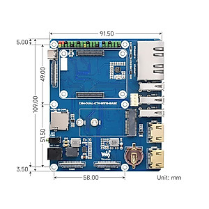WIFI6 Dual Ethernet Base Board for Compute Module 4, Compatible with WiFi AX210 & AX200 Module,Onboard Gigabit Ethernet RJ45 Connector x1, 100M Ethernet RJ45 Connector x 1,CSI-2 Camera Port x2,etc