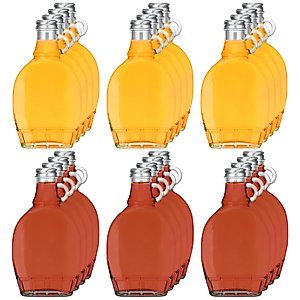 meekoo 24 Pieces 8 oz Glass Syrup Bottles with Aluminum Lid and Loop Handle Glass Maple Syrup Bottles Maple Syrup Jars Syrup Container with 4 Funnels for Potion Juice Milk Storage Gift Sauce Oil