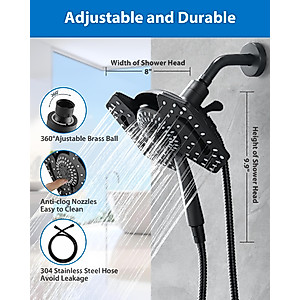Black Shower Head with Handheld: 2-in-1 Shower Head High Pressure with Rainfall Shower Head Handheld Shower head Detachable Shower Head with Hose, 2.5GPM Double Shower Head Dual Shower Head Cambo