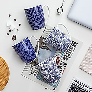 vancasso Porcelain Coffee Mug Set, Takaki 300 ml/10.6 Ounce Coffee Tea Cup Set of 4, for Cappuccino/Latte/Tea, Blue