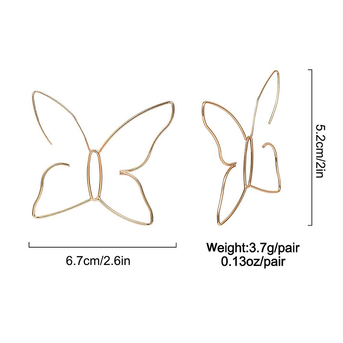 Large Boho Hollow Line Butterfly Earrings Gold Drop Dangle Beach Earrings Simple Stylish Dainty Pendant Silver Hoop Earrings for Women (Gold)