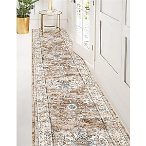 Pauwer Hallway Runner Rug 2x10 Washable Rugs Runner Non Slip Carpet Runner Boho Farmhouse Vintage Throw Area Rugs Floor Runner for Hallway Kitchen Entryway Laundry Room Bedroom Bathroom, Cream Tan