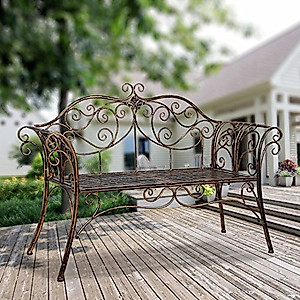 HLC 52" Garden Bench Outdoor Indoor Metal Patio Park Bench for Front Porch,Lawn,Yard, Park Antique Bronze