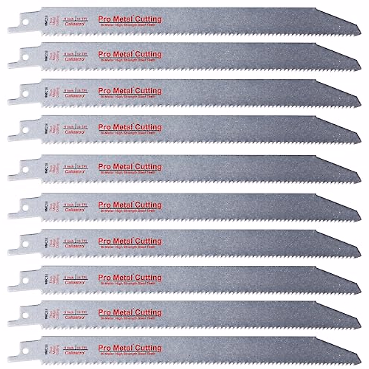 9-Inch Thick Metal Cutting Reciprocating Saw Blades (18 TPI) Made of Long Lasting Bi-Metal (HSS Teeth Bonded to HCS Body) - 10 Pack - Caliastro