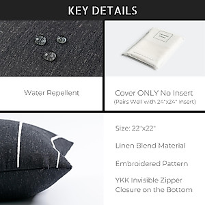 Crumbs Home Modern Farmhouse Fall Linen Indoor Outdoor Throw Pillow Cover Only, 22"x22" Water Repellent for Patio, Backyard, Couch, Black Neutral Vertical Stripes