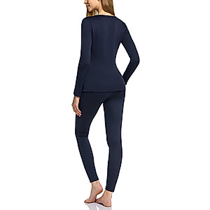 TSLA Women's Thermal Underwear Set, Soft Fleece Lined Long Johns, Winter Warm Base Layer Top & Bottom, Heavyweight Dark Navy, Medium