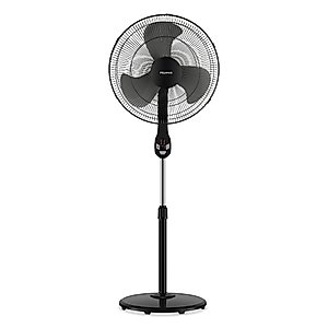 PELONIS 18" Quiet Oscillating Pedestal Fan with LED Display, Remote Control, 3 Speeds and Modes, 7.5h Programmed Timer for Home and Office, Glossy Black