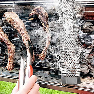 12" Pellet Smoker Tube for Cold or Hot Smoking, 2 pack Steel BBQ Wood Pellet Tube Smoker Generator Smokers Fit Electric Gas Charcoal Grill, Food tong…