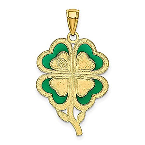 IceCarats 14K Yellow Gold 4 Leaf Lucky Clover Shamrock Flower Necklace Heart Claddagh Celtic Charm Pendant Irish Jewelry 32mm x 20mm Only