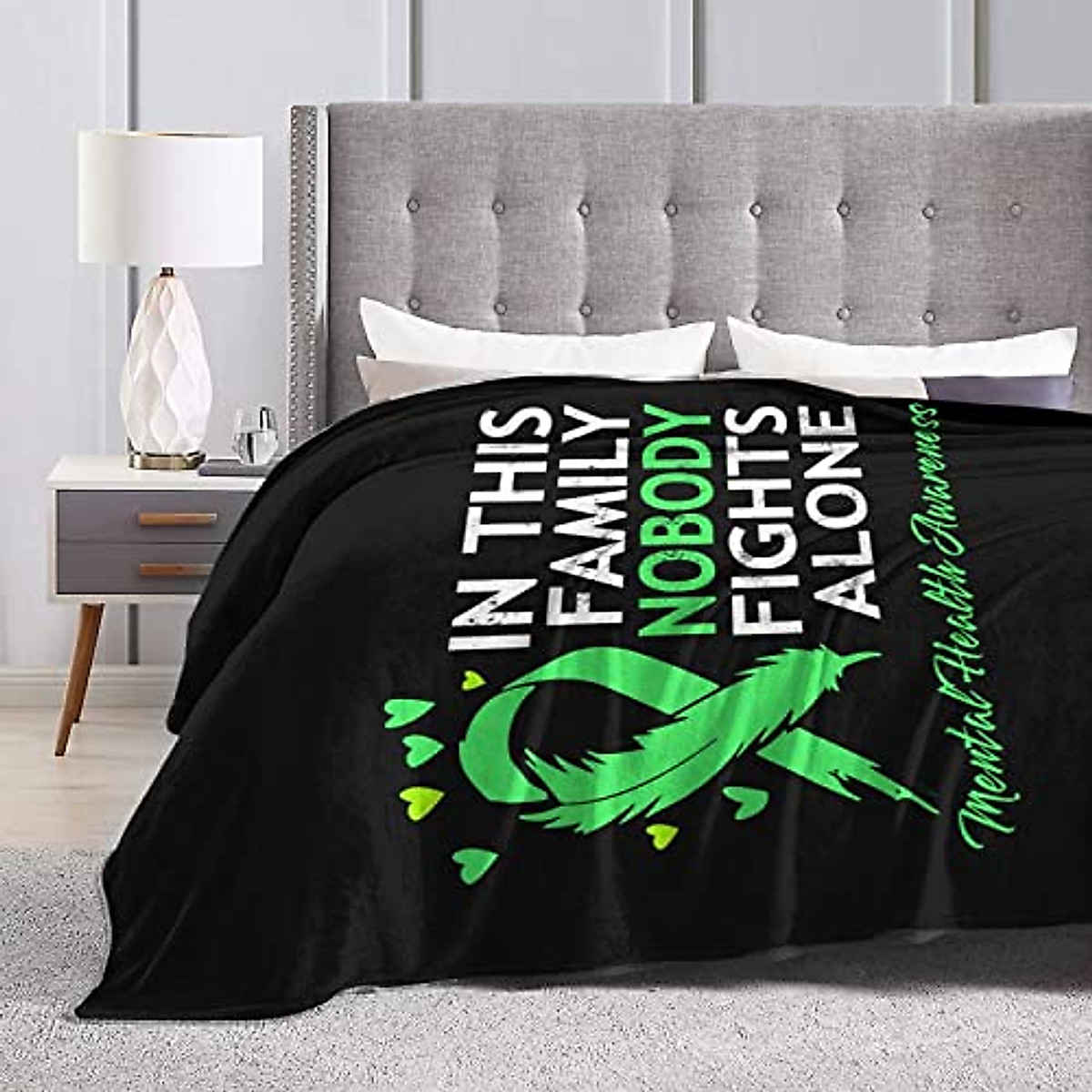 in This Family Nobody Fights Alone Mental Health Awareness Flannel Fleece Throw Blanket ,Softest Super Fluffy Bed Plush Blanket Throw, Sofa Luxury Cozy Couch Blanket 80"x60"
