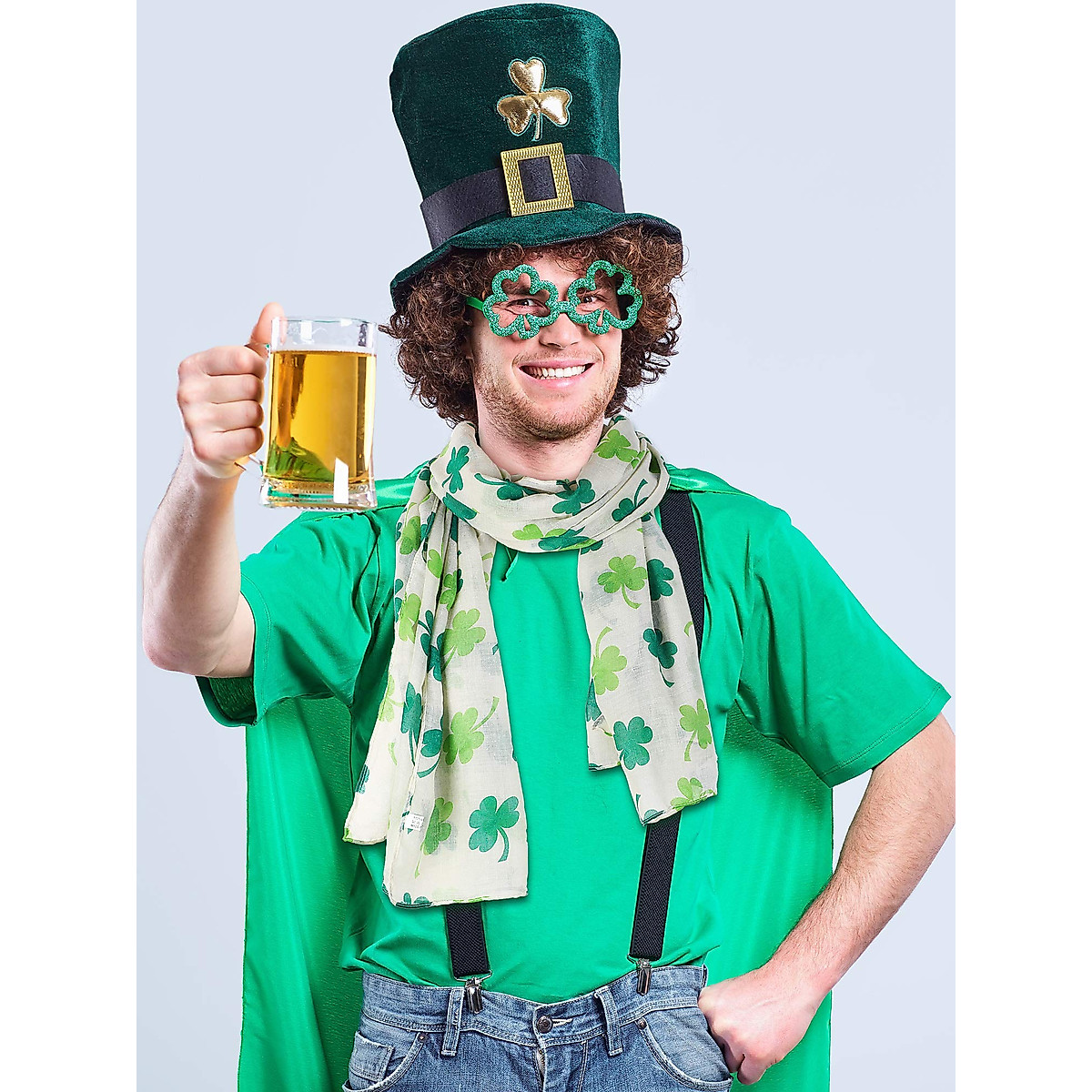 Skylety St. Patrick's Day Printed Scarf Long Shamrock Shawl Irish Theme Scarf for Holiday Outfits Accessories (Color Set 1, 3 Pieces)