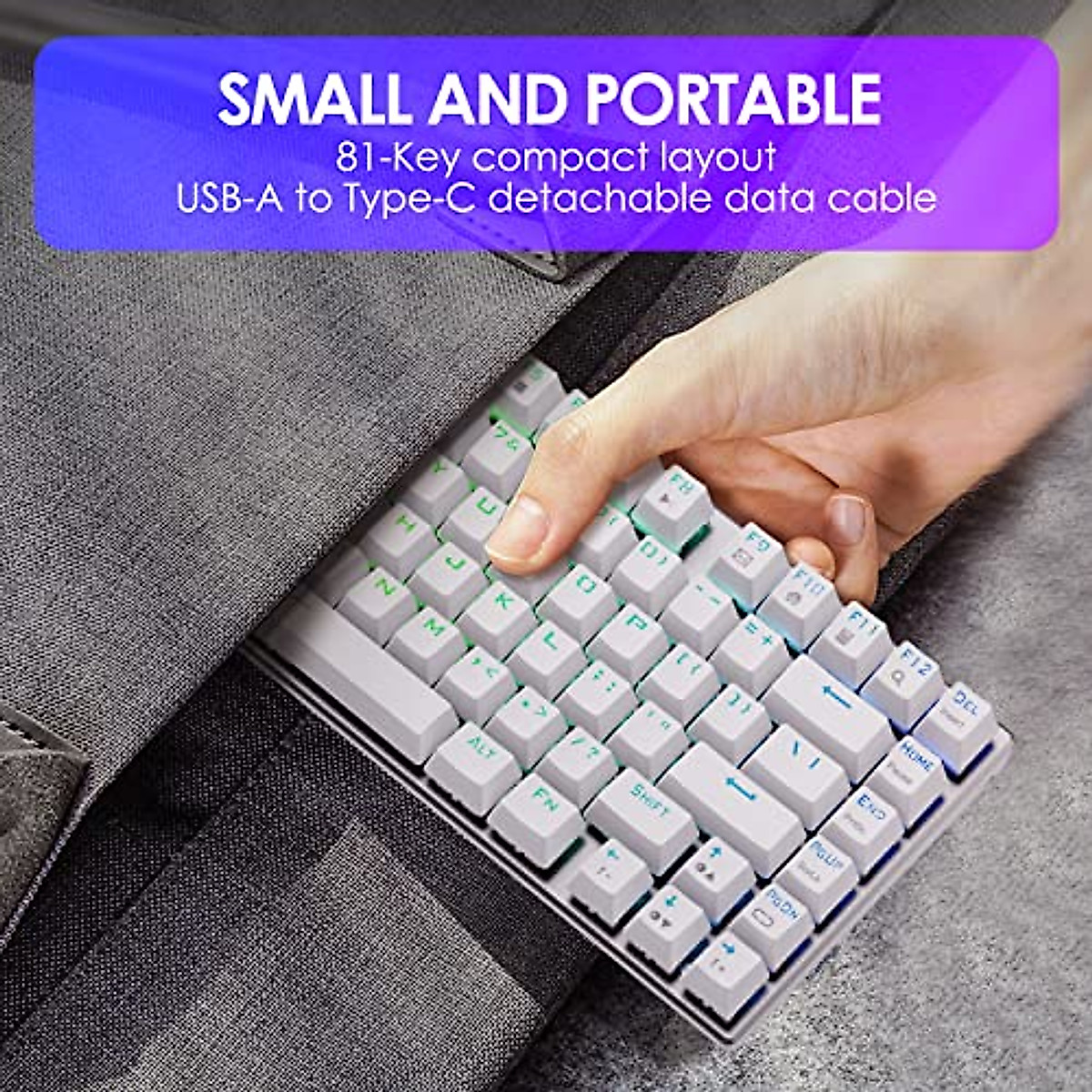 HUO JI E-Yooso Z-88 RGB Mechanical Gaming Keyboard, Metal Panel, Brown Switches, 75% Compact 81 Keys for Mac, PC, Silver and White