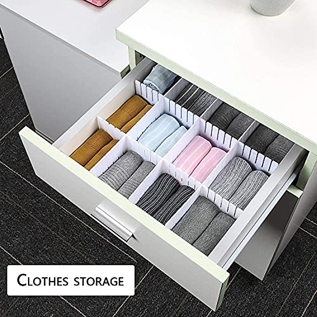 24pcs Adjustable Drawer Dividers, Drawer Organizers with Diy White Plastic Grid, Partition Storage for Socks, Underwear, Makeup, Table Tools,cutlery Drawers Organizers,sock,Ties and Clothes
