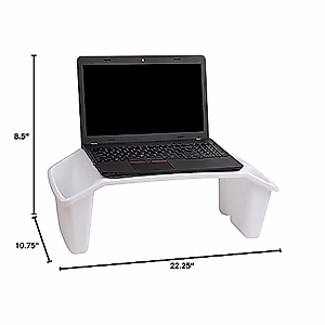 Mind Reader Sprout Collection, Portable Desk, Breakfast Tray, Laptop Desk, Side Storage Pockets with 3 Compartments for Toys, Tablets, Books, Games and Snacks, 22.25" L x 10.75" W x 8.5" H, White