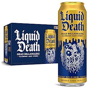 Liquid Death Iced Black Tea/Lemonade, Dead Billionaire (aka Armless Palmer) 19.2oz King Size Cans (8-Pack)