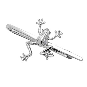 Silver 2 inch frog Tie Bar Clip for Men Animal Skinny Tie Clips for Necktie Daily Life with Gift Box