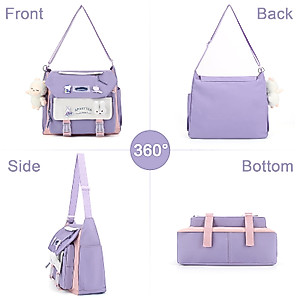 Aesthetic Messenger Bag with Stuffed Pendant and Pins Kawaii Crossbody Bag for Women nylon Messenger Bag Japanese Ita Bag Casual Shoulder Bag