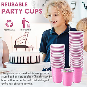 200 Pcs Pink Plastic Cup Bulk 18 oz Disposable Tumblers Large Party Cups Hard Plastic Wine Cups Fancy Beverage Drinking Cups Soda Cup Cocktail Glasses for Wedding Halloween Birthday Christmas Party