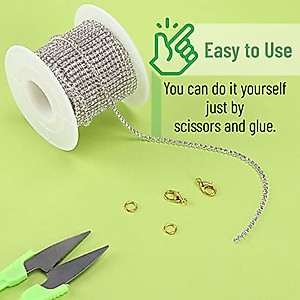 Mr. Pen- Crystal Rhinestone Close Chain, 1 Roll 11 Yard, 2mm Rhinestones, Silver Rhinestones for Jewelry, Rhinestone Chain for Crafts, Roll of Rhinestones for Crafts, Crystal Rhinestone Chain Trim.
