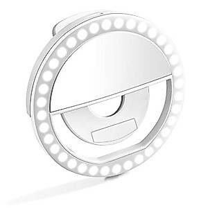 Selfie Ring Light, XINBAOHONG Rechargeable Portable Clip-on Selfie Fill Light with 36 LED for iPhone/Android Smart Phone Photography, Camera Video, Girl Makes up (White) (Black)