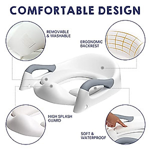 Potty Training Seat with Step Stool Ladder, Gentle Monster Toddler Potty Training Toilet for Kids Boys Girls Baby, Foldable & Comfortable Training Potty Chair Toilet for Child with Anti-Slip Pad(Grey)