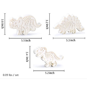 Elesinsoz 3 Set Dinosaur Cookie Cutters Dino Biscuit Sandwich Fondant Vegetable Fruit Food Playdoh Stamp Embosser Press Mold with T-Rex Stegosaurus Triceratops Skeleton Fossil Bones