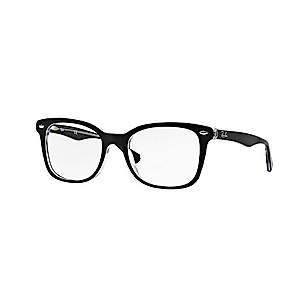 Ray-Ban RX5285 Square Prescription Eyeglass Frames, Black On Transparent/Demo Lens, 53 mm