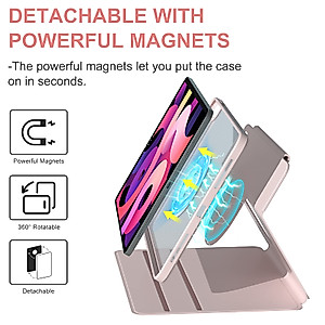 Case for iPad Air 5th/4th Generation 10.9 Inch 2022/2020,360 Rotatable with Powerful Magnet,2 in 1 Detachable Clear Case and Washable Semi-Silicone Protective Cover Smart Folio Support Pen Charger