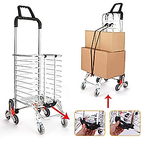 Folding Shopping Cart, Grocery cart on Wheels 35L 110lbs Large Capacity Stair Climbing Trolley w/8 Wheels & Removable Waterproof Oxford Bag Utility Cart (Blue)