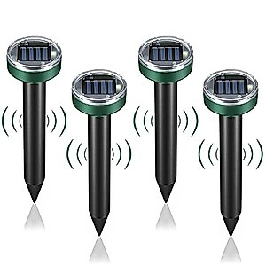 Mole Repellent Stake Repellent Solar Repellent 4 Pack,Outdoor Ultrasonic Gopher Repeller Deterrent Waterproof,Groundhog Repellent Spikes Drive Away,Rodent Vole Chaser for Lawn Gardens and Yards