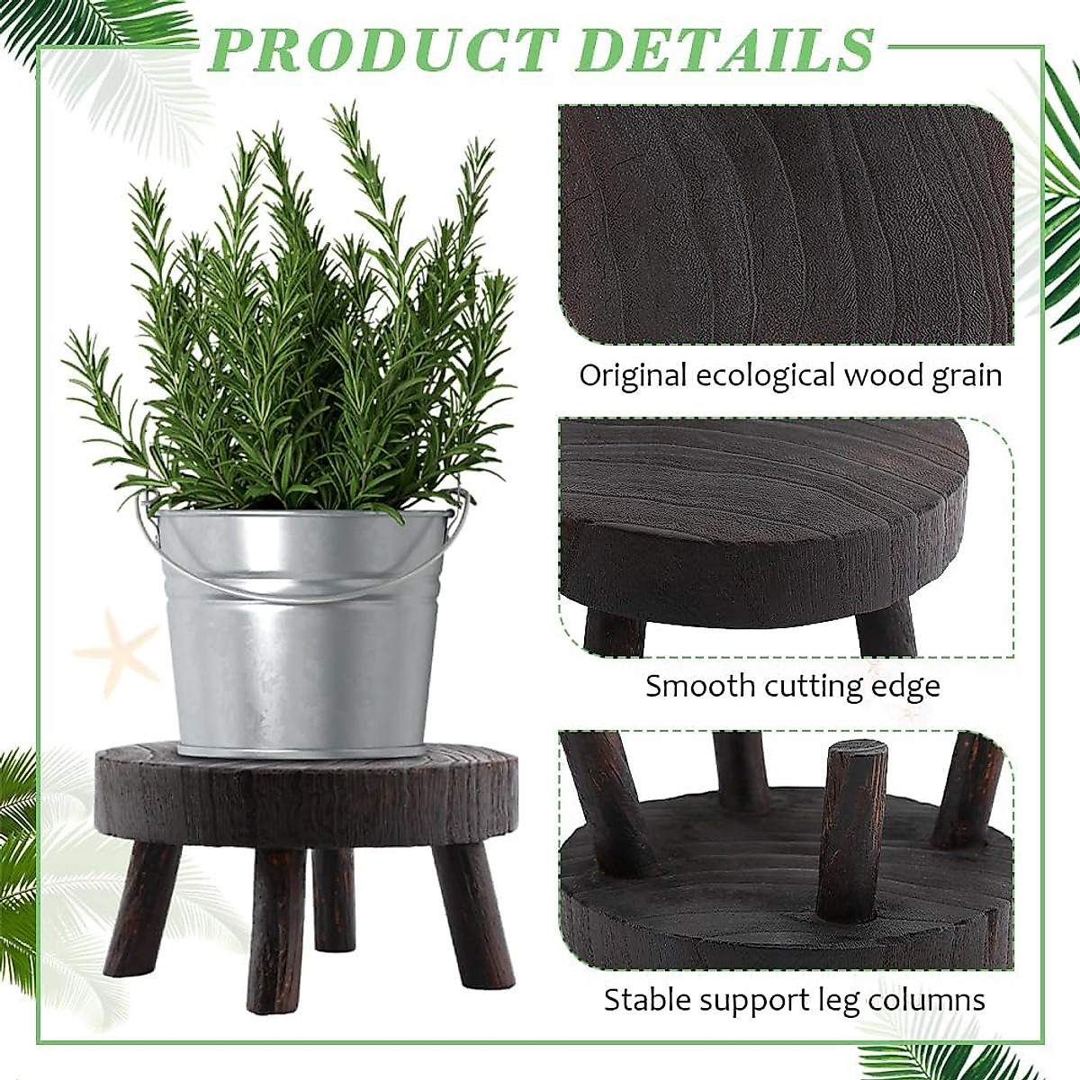 Wooden Step Stools,Small Portable Wood Stepping Stools with Smooth Cutting Edge for Kids Adults,Non-SlipRound Step Stool for Bedroom Living Room Blcony Bathroom Kitchen ﻿(L,Color:Dark Brown)