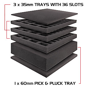 ENHANCE Portable Miniature Figure Storage & Carrying Case - 4 Foam Layers fits 108 Infantry Minis & Pick & Pluck for Large Figures - Book Sleeve & 2 Accessory Pockets for Measuring Tape, Dice & More