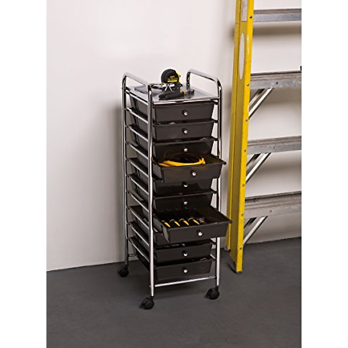 Seville Classics Rolling Utility Organizer Storage Cart for Home Office, School, Classroom, Scrapbook, Hobby, Craft, 10 Drawer, Black